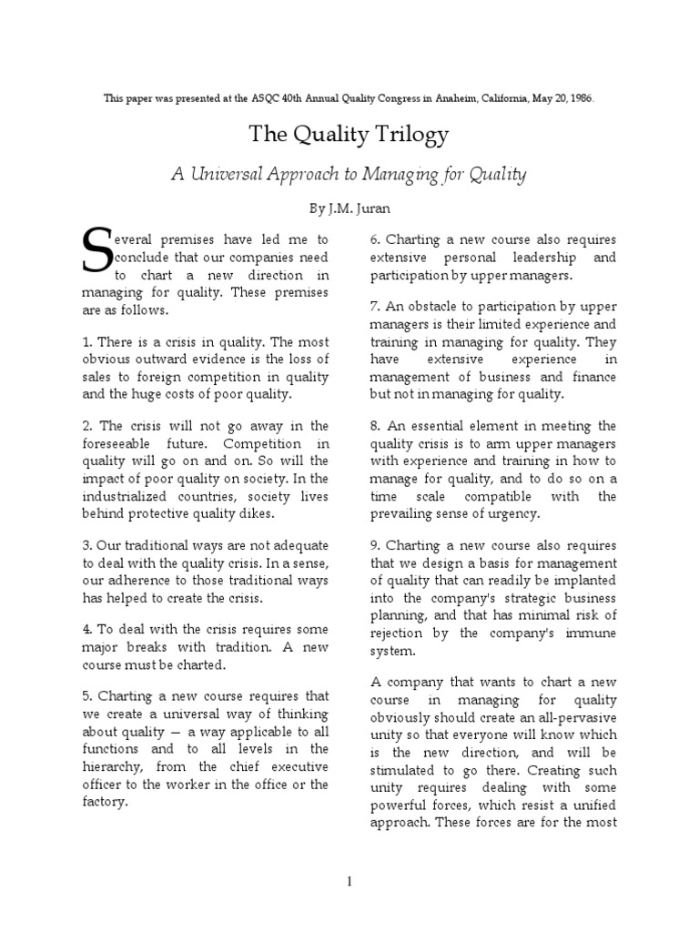 Juran Trilogy 1986 | Japan | Quality Management | Free 30-day Trial | Scribd