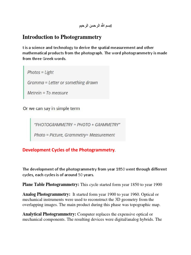 Introduction To Photogrammetry: Development Cycles of The ...