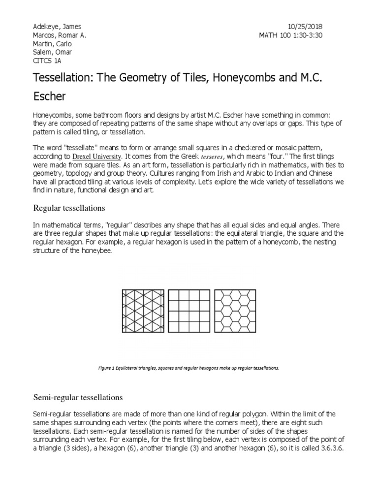 Tessellation: The Geometry of Tiles, Honeycombs and M.C. Escher | PDF ...