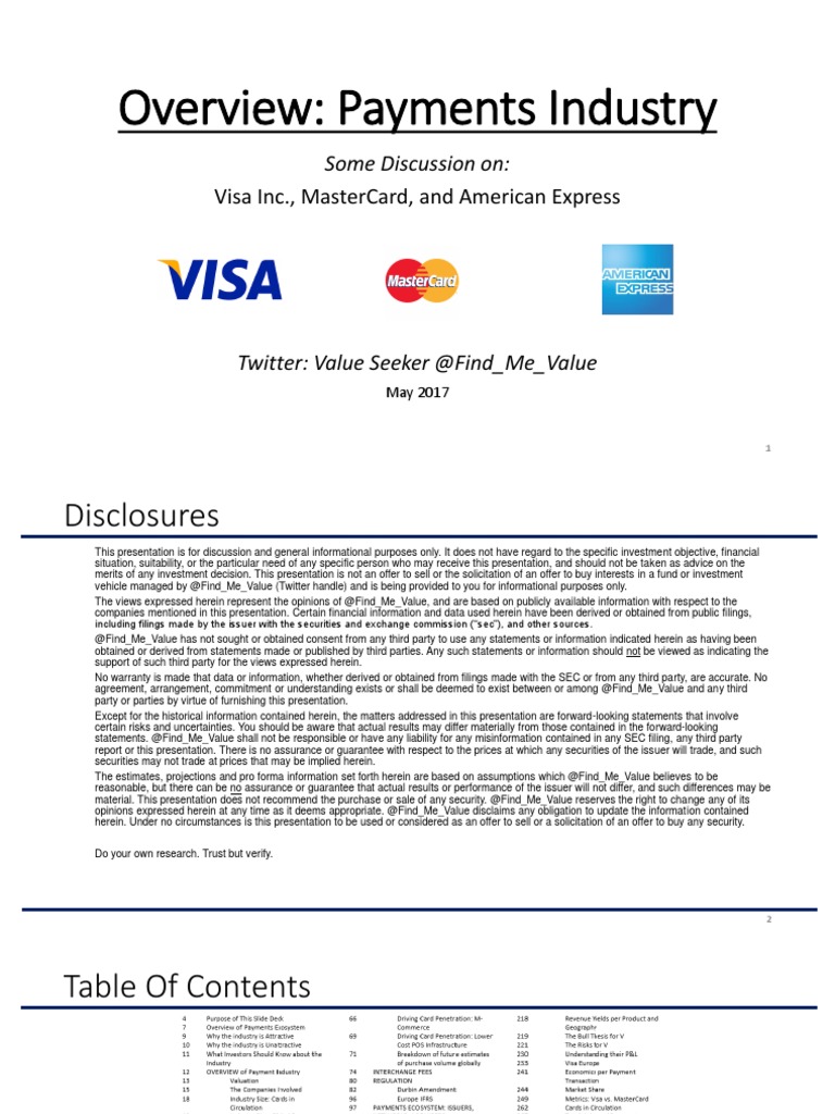 Payments Industry - SLIDE DECK 05.12.2017 | PDF | Credit Card | Visa Inc.
