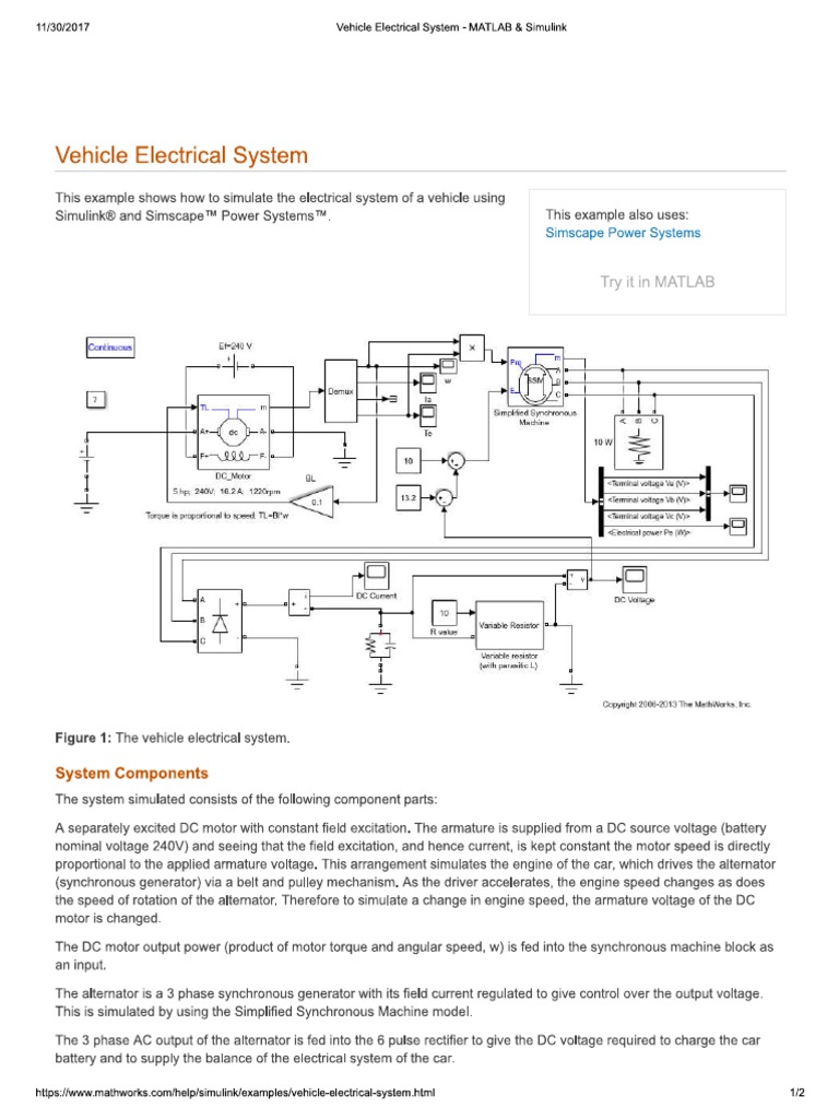 Vehicle Electrical System - MATLAB & Simulink PDF | PDF