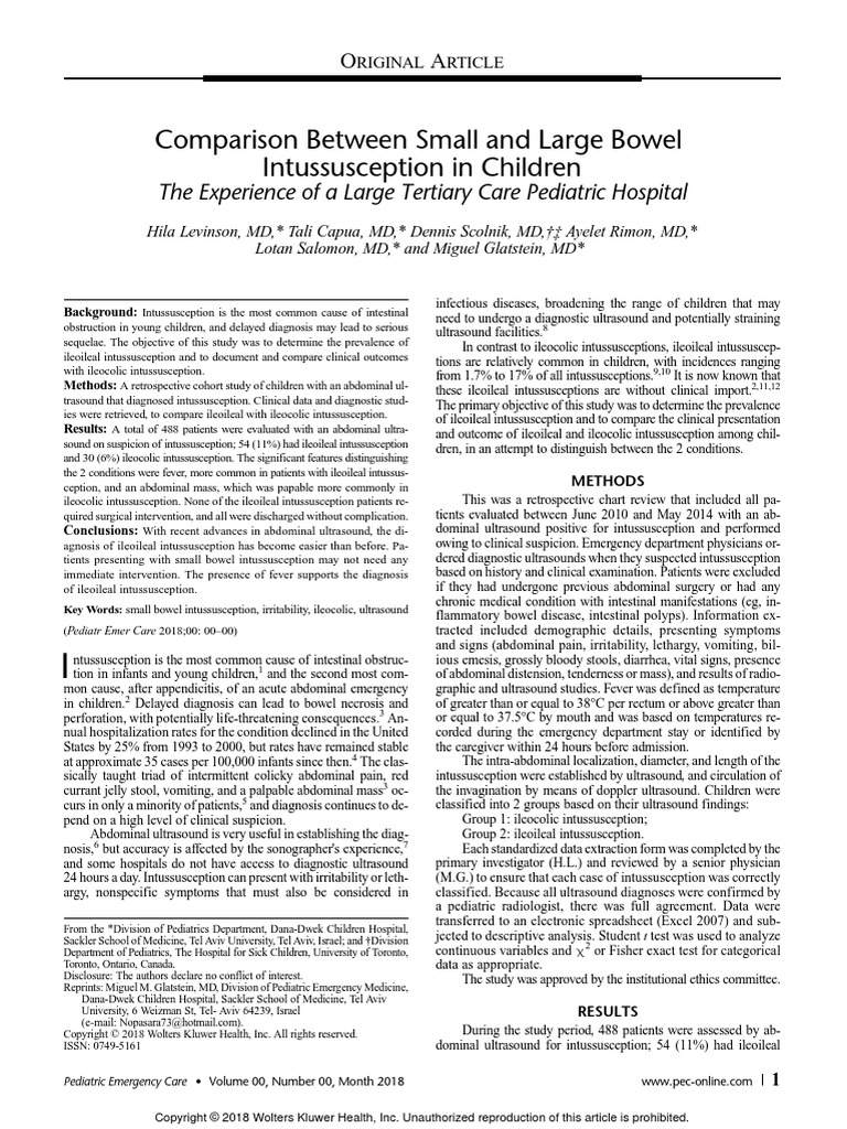 Comparison Between Small and Large Bowel Intussusception in Children ...