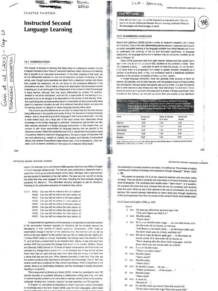 Instructed Second Language Learning: An Analysis of Input Sources ...