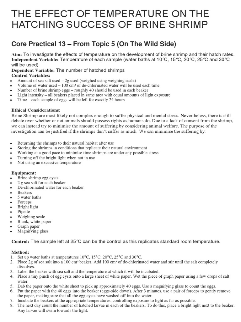 The Effect of Temperature On The Hatching Success of Brine Shrimp | PDF ...
