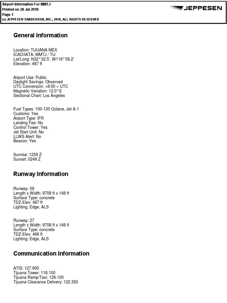 MMTJ Airport Overview and Charts | PDF
