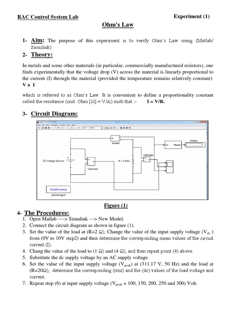 Ohm's Law Aim: Theory:: Experiment (1) RAC Control System Lab | PDF | Electrical Network | Voltage