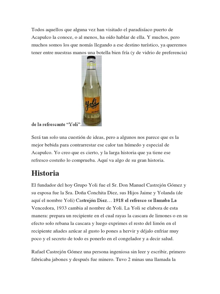 Historia de La Yoli | PDF | Bebidas | Naturaleza