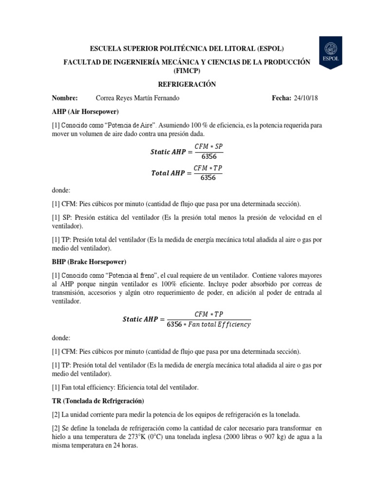 Ahp, BHP y TR | PDF | Refrigeración | Caloría