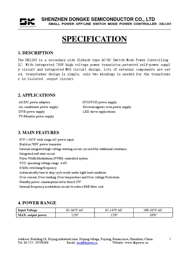 Specification IC DK1203 | PDF | Power Supply | Electrical Components