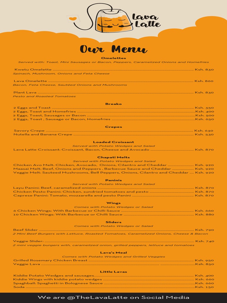 Lava Latte Menu | PDF | Foods | Beverages
