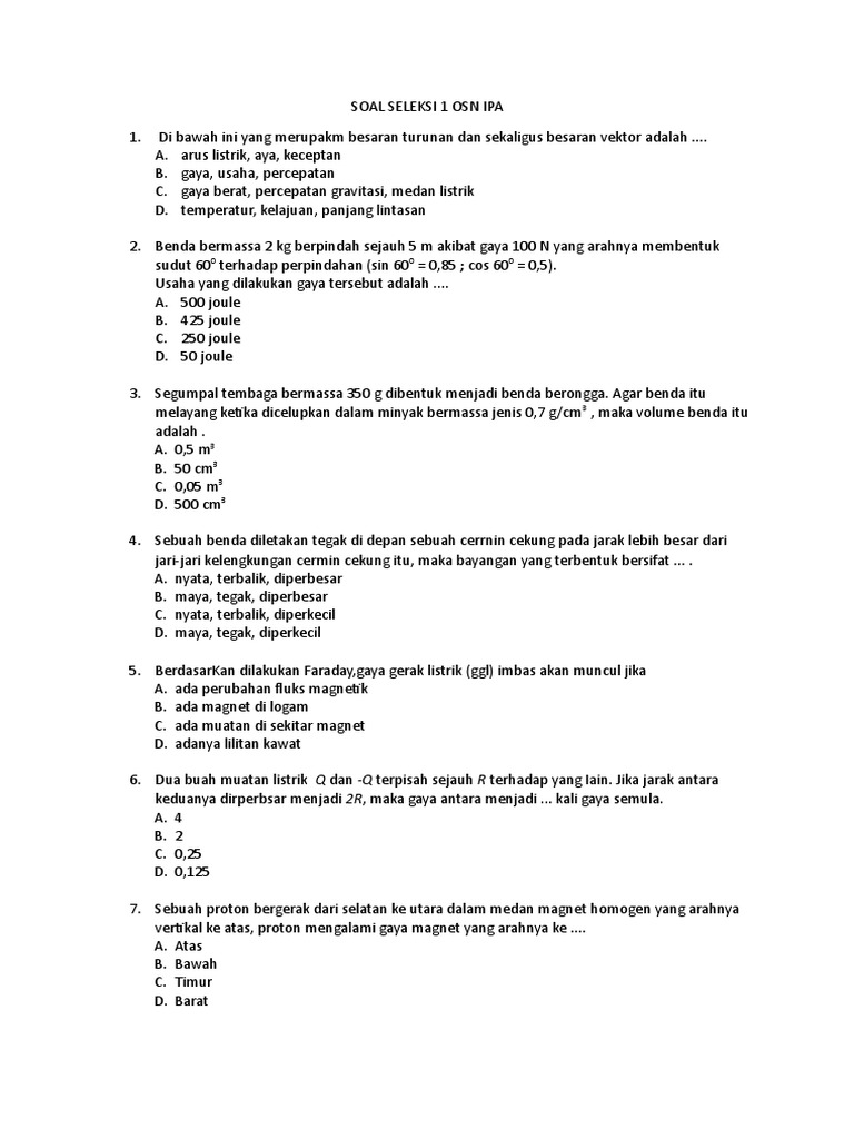 Soal Seleksi 1 Osn Ipa SMP | PDF