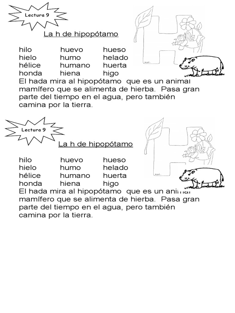 La H de Hipopótamo (Lectura) | PDF