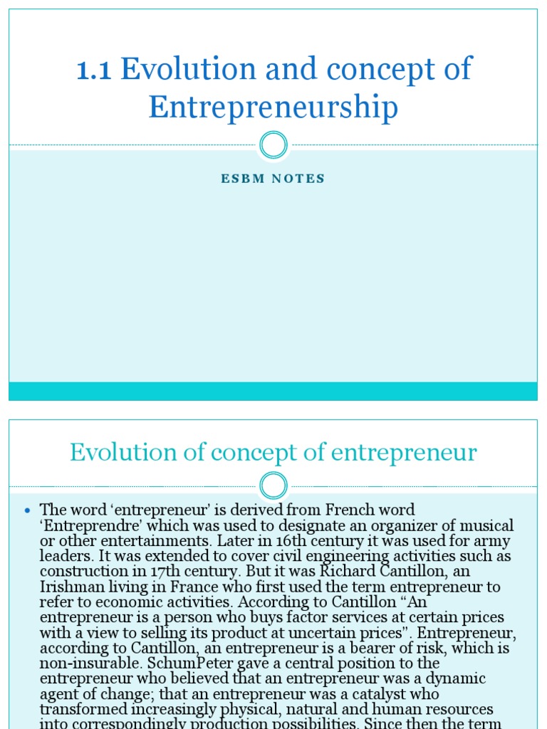 1.1 Evolution and Concept of Entrepreneurship: Esbm Notes | PDF ...