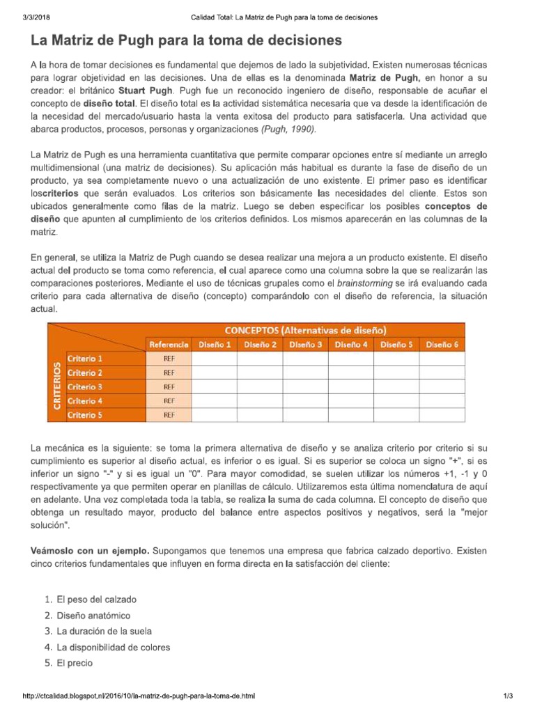 Matriz de Pugh para La Tomade Decisiones | PDF | Objetos matemáticos ...
