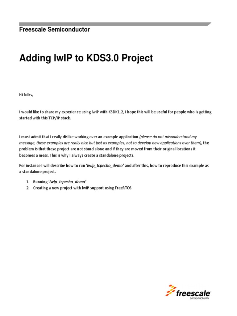 Adding LwIP To KDS3.0 Project | PDF | Internet Protocol Suite | Ip Address