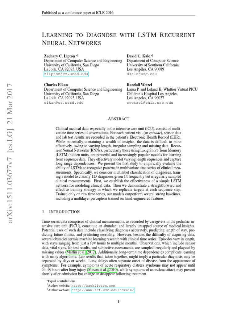 Evaluating LSTM Recurrent Neural Networks for Multilabel Classification of Diagnoses from ...