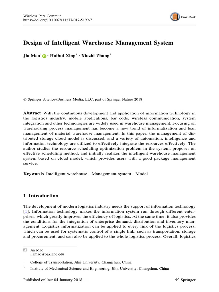 Design of Intelligent Warehouse Management System | PDF | Logistics ...