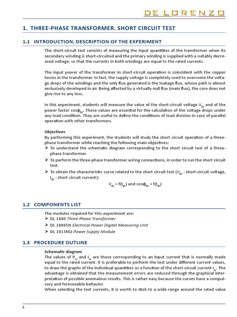 3ph Transformer - Short Circuit Test | PDF | Transformer | Power Supply