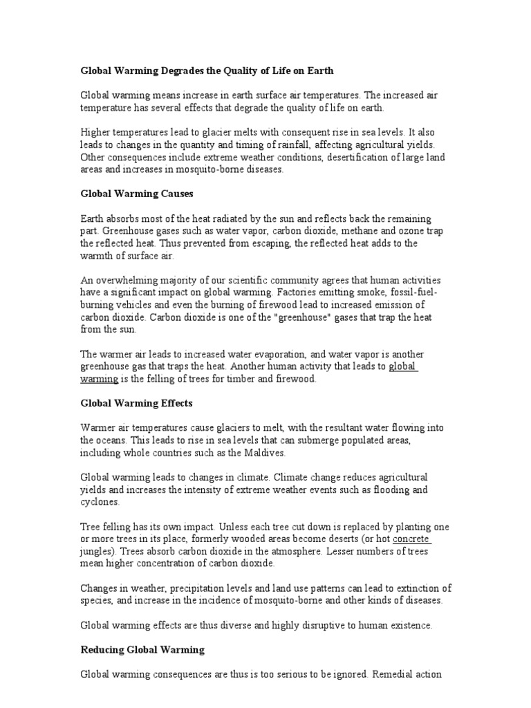 Global Warming Causes Effects and Prevention | PDF | Global Warming ...