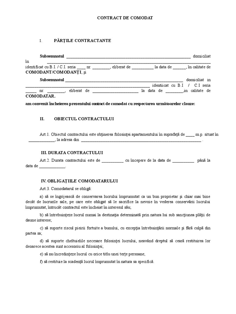 Contract de Comodat | PDF