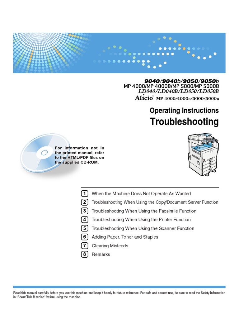 Ricoh Aficio MP4000 MP5000 Troubleshooting Manual PDF | PDF | Image Scanner | Fax