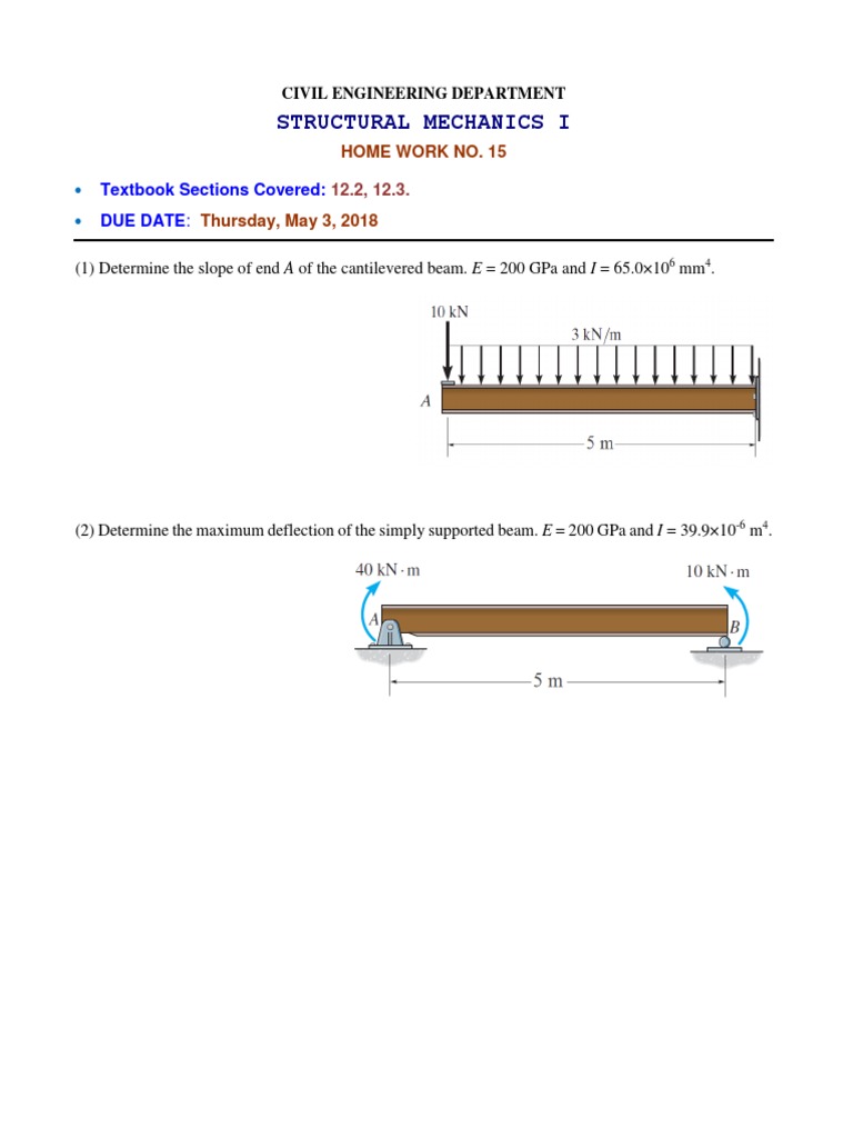 Structural Mechanics I Problems Set 15 | PDF | Technology & Engineering