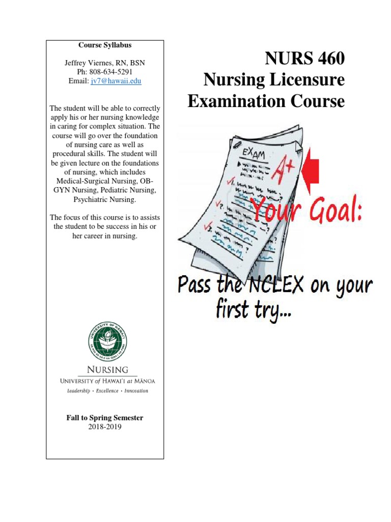 NURS 460 Nursing Licensure Examination Course: Jv7@hawaii - Edu | PDF ...