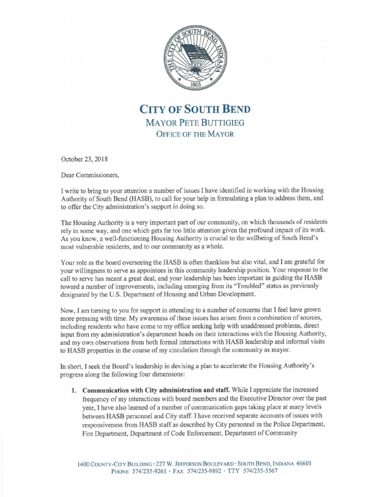 Mayor's Letter To Housing Authority | PDF