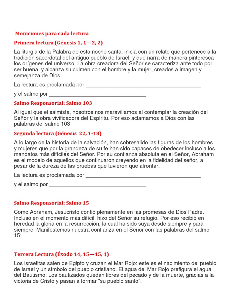 Moniciones para Cada Lectura | PDF | Salmos | La resurrección de Jesús