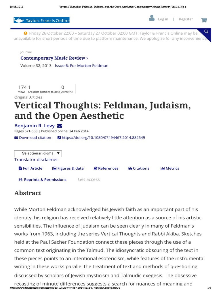 Vertical Thoughts - Feldman, Judaism, and The Open Aesthetic ...