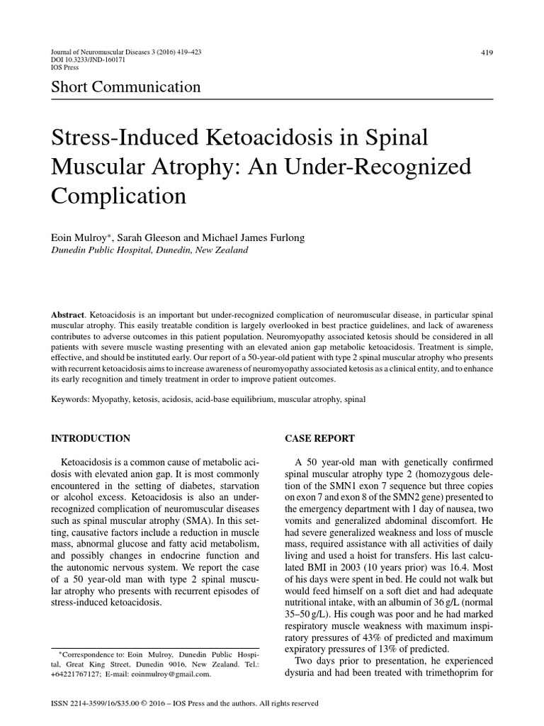 Stress-Induced Ketoacidosis in Spinal Muscular Atrophy: An Under ...