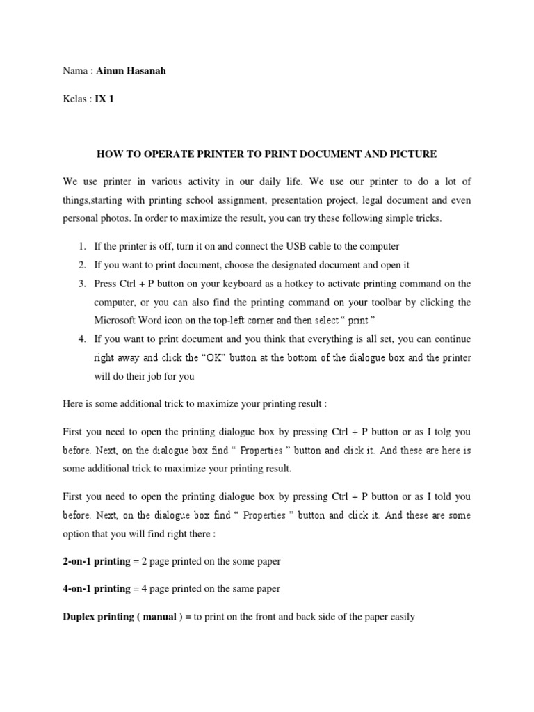 How To Operate Printer To Print Document and Picture | PDF | Control ...