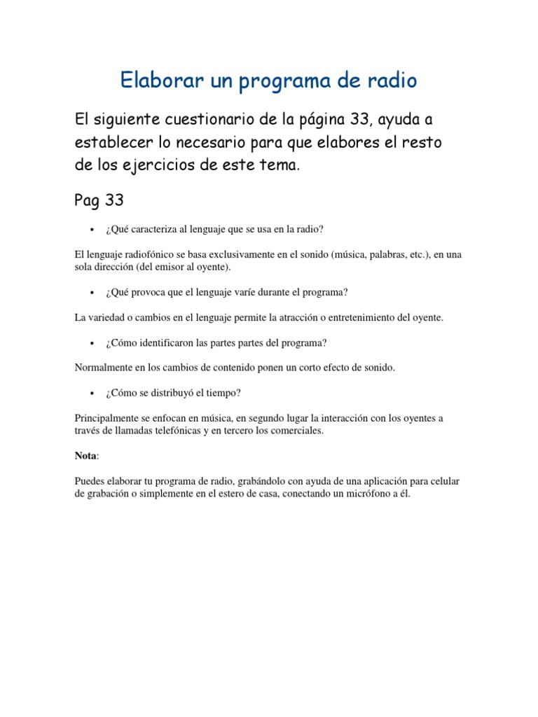 Elaborar Un Programa de Radio | PDF | Radio | Tecnología de información ...