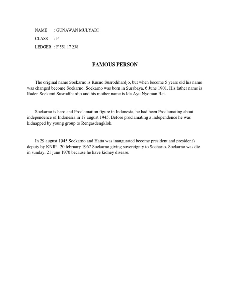 Famous Person: Name: Gunawan Mulyadi Class: F LEDGER: F 551 17 238 ...