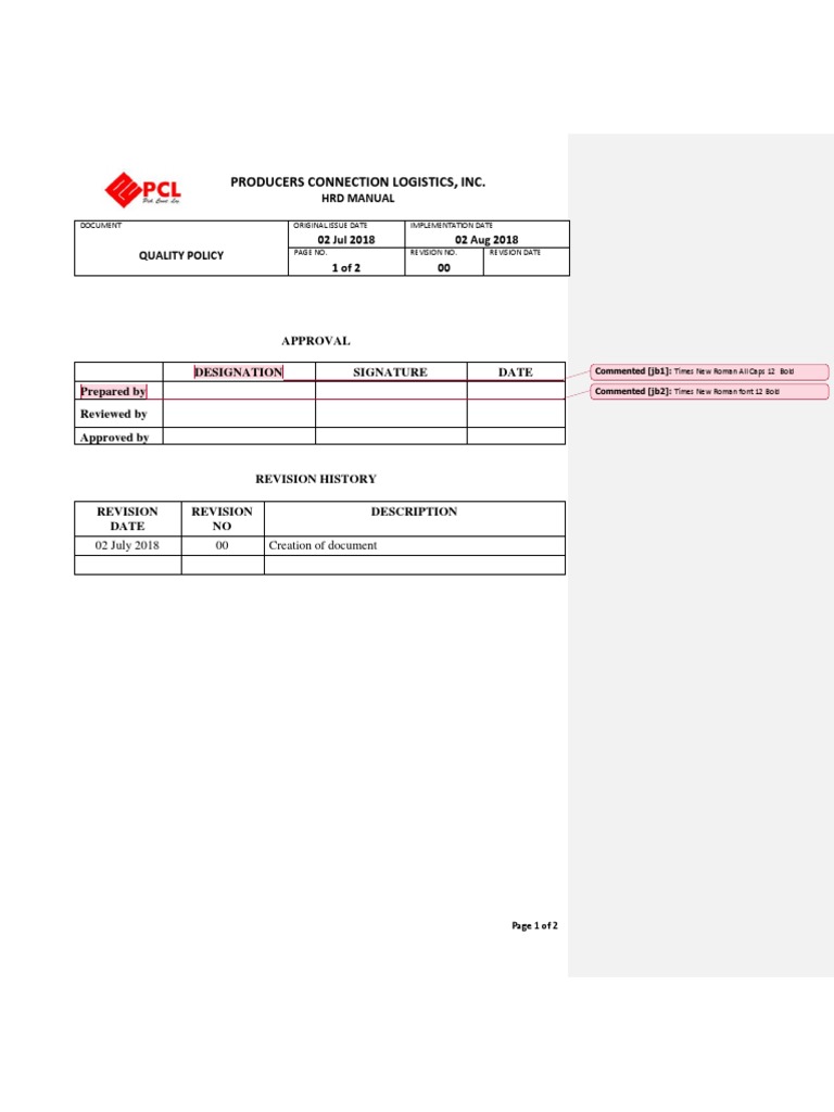 Producers Connection Logistics, Inc.: HRD Manual | PDF | Economies ...