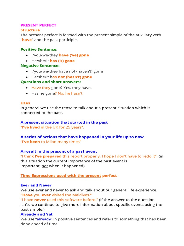Present Perfect Tense Material | PDF | Perfect (Grammar) | Grammatical ...