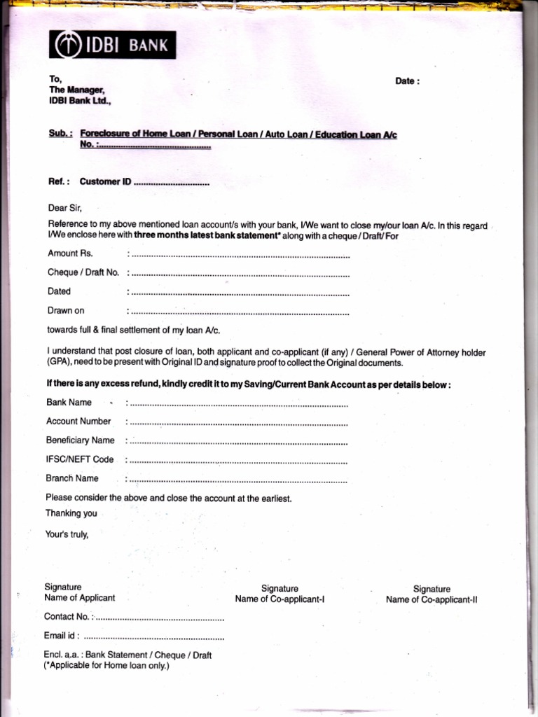 IDBI Foreclossure FORM | PDF | Finance & Money Management