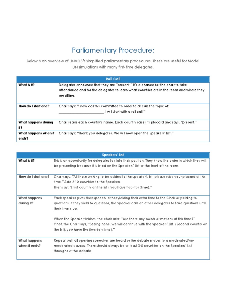 Model UN Parliamentary Procedures Guide | PDF | Public Sphere | Government
