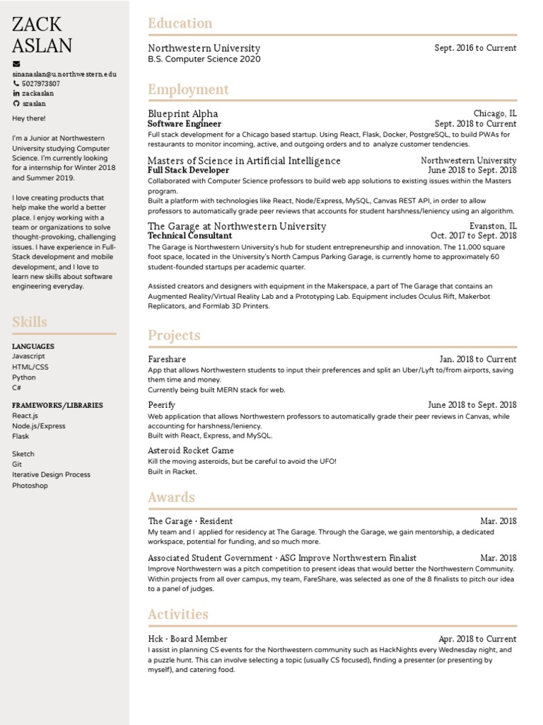 Zack Aslan Resume V 2 | PDF | Computing | Software