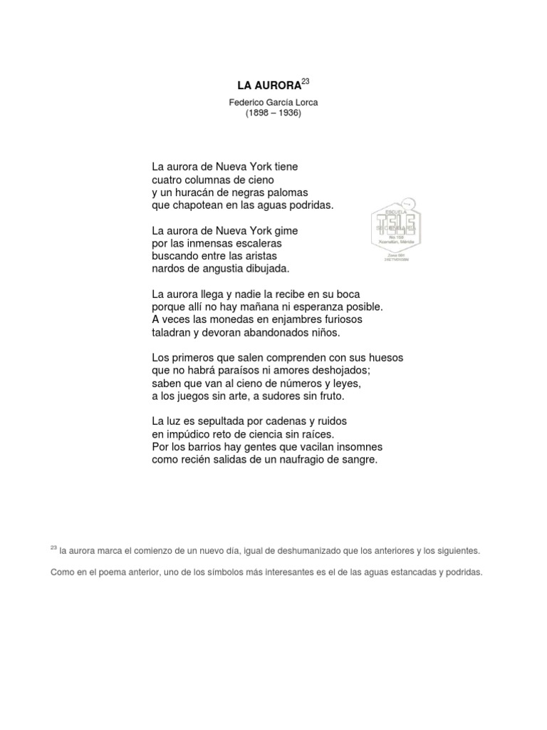 Federico Garcia Lorca - La Aurora | PDF