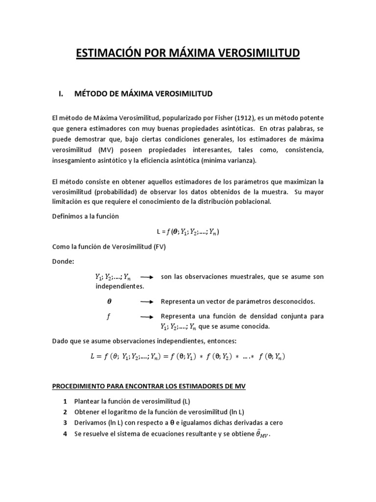 Estimación Por Máxima Verosimilitud PDF | PDF | Estimador | Estadísticas