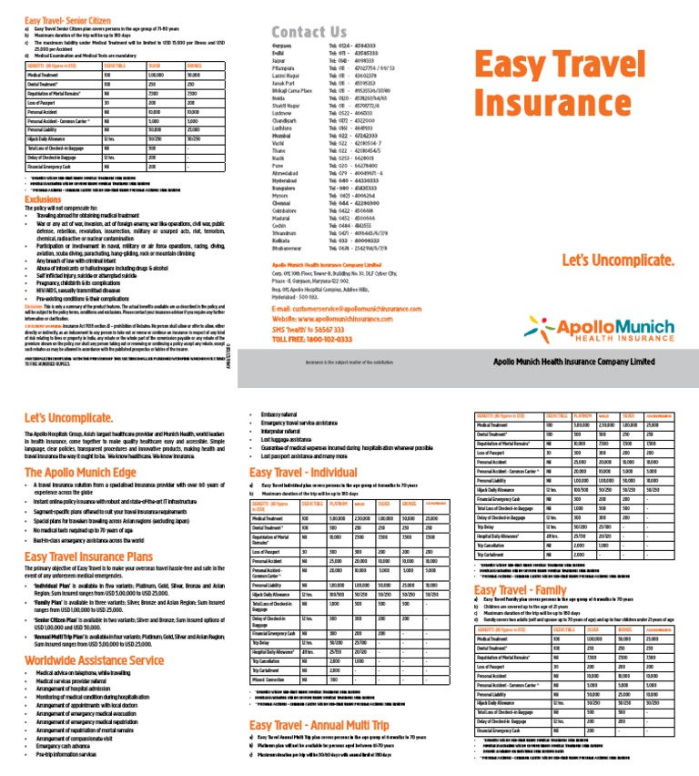 Easy Travel Insurance - Brochure | PDF | Deductible | Insurance