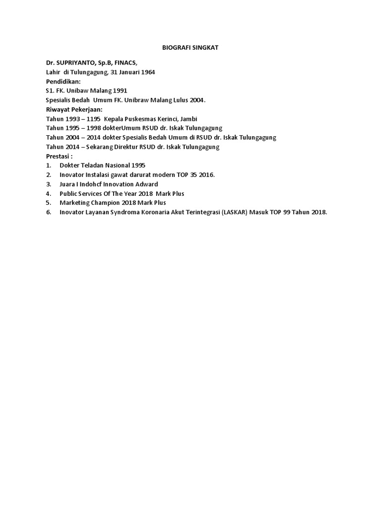 BIOGRAFI SINGKAT Dr. SUPRIYANTO | PDF