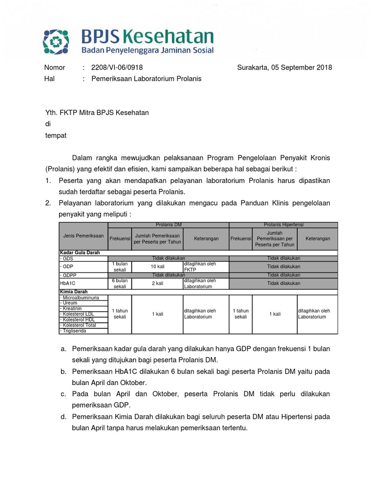 Pemeriksaan Laboratorium Prolanis PDF | PDF