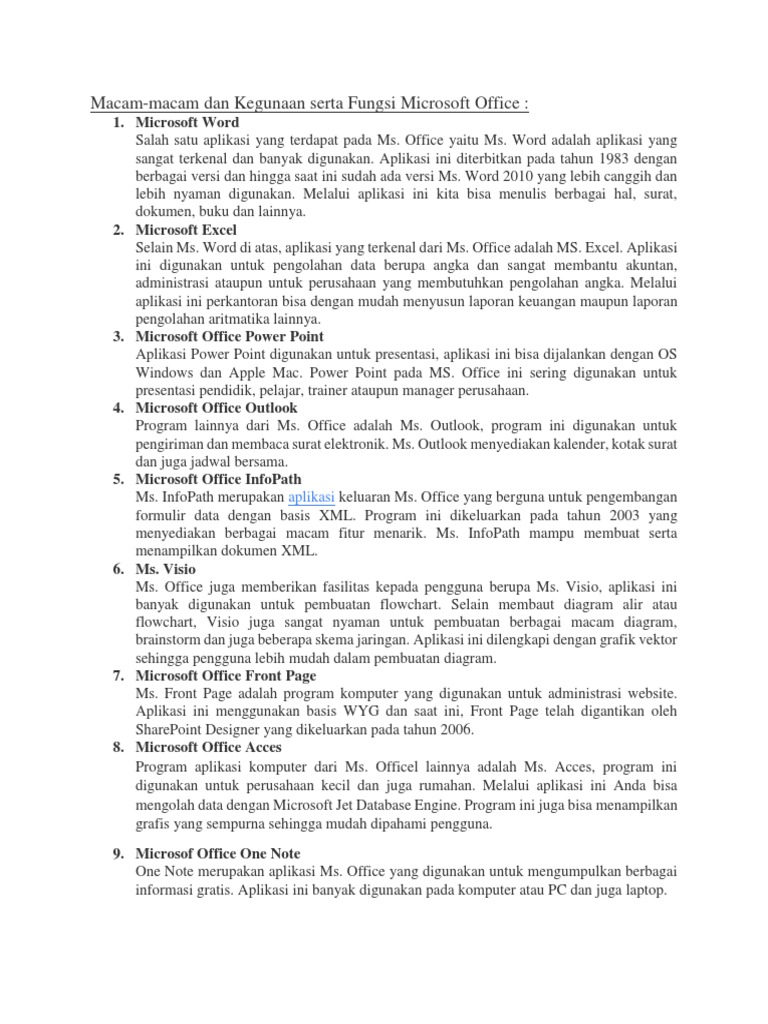 Macam - Macam Microsoft Office Dan Kegunaannya | PDF