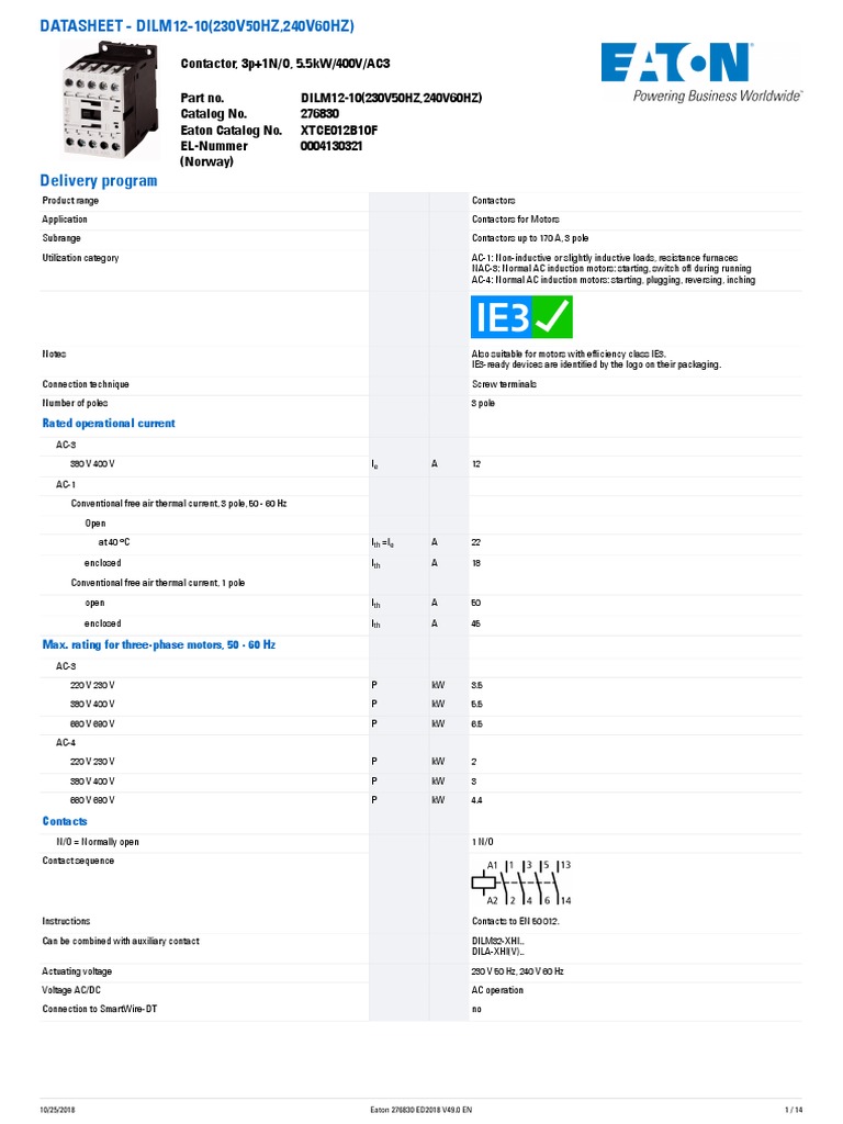 Eaton DILM12 10 (230V50HZ, 240V60HZ) en | PDF | Switch | Alternating ...
