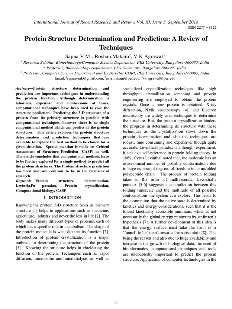 Protein Structure Determination and Prediction A Review of Techniques ...