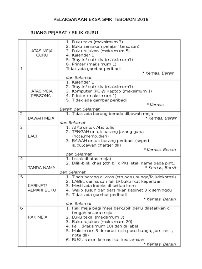 Garis Panduan Eksa Di Ruang Pejabat Dan Bilik Guru | PDF