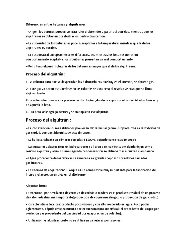 Diferencias Entre Betunes y Alquitranes | PDF | Destilación | Química