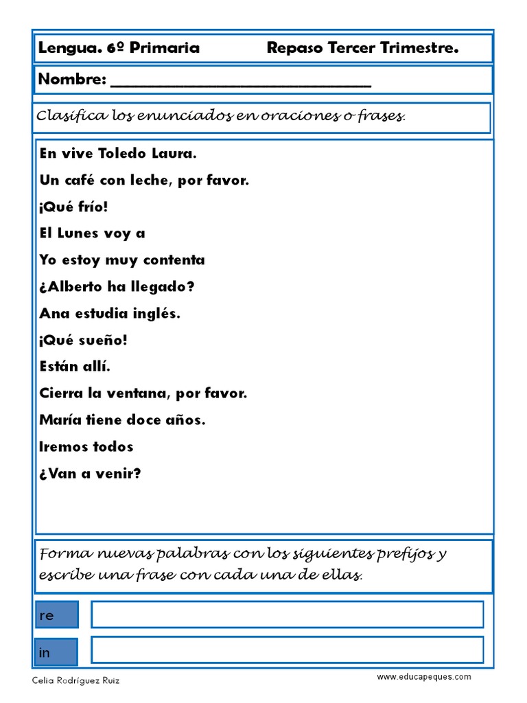 Lengua Primaria 6 - 3 PDF | PDF | Asunto (gramática) | Predicado ...